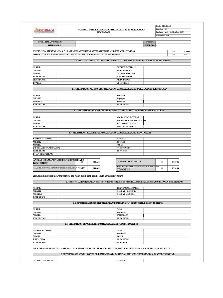 Fo-In-18 Inspeksi Ruang Pompa | PDF