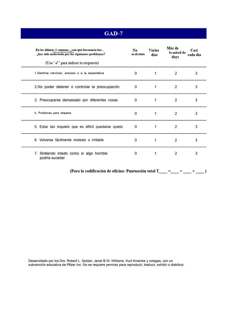Cuestionario GAD-7 de Ansiedad | PDF