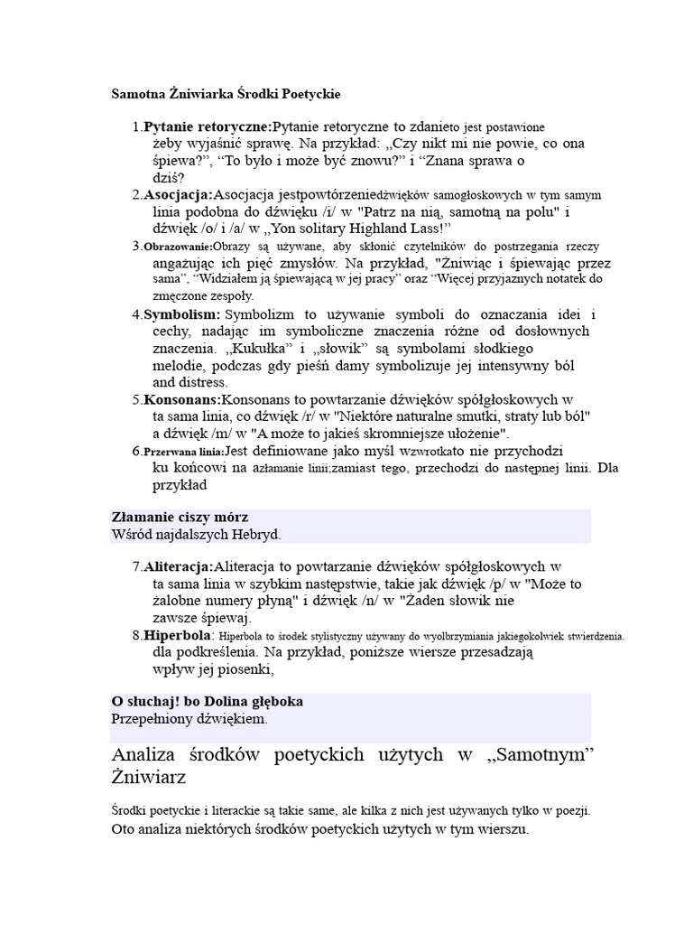 Samotna Żniwiarka - Środki Poetyckie | PDF