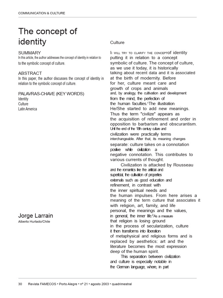 Larrain 2003 Concept of Identity | PDF | Identity (Social Science ...