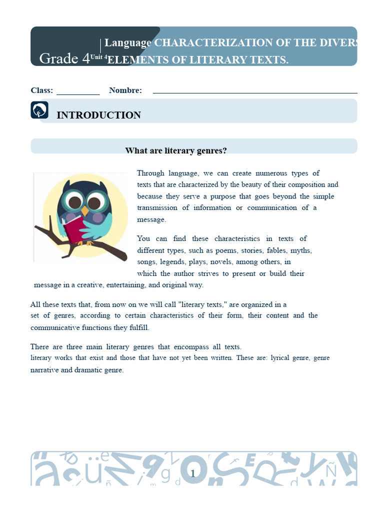 Literary Texts Workshops Grade 4 End of Period | PDF | Narrative | Genre