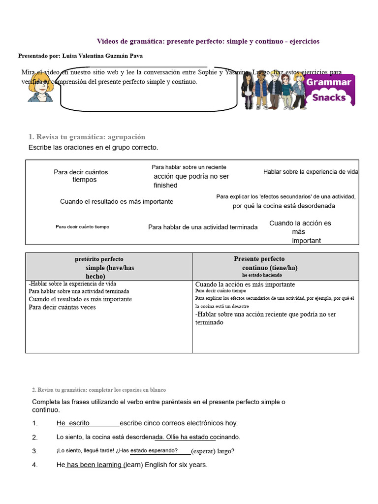 Gs Presente Perfecto Simple y Continuo - Ejercicios 0 | PDF