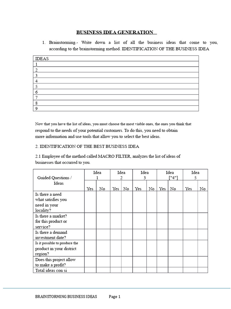 141433757-Business-Idea-Brainstorming-Format.docx | PDF | Internal Rate ...
