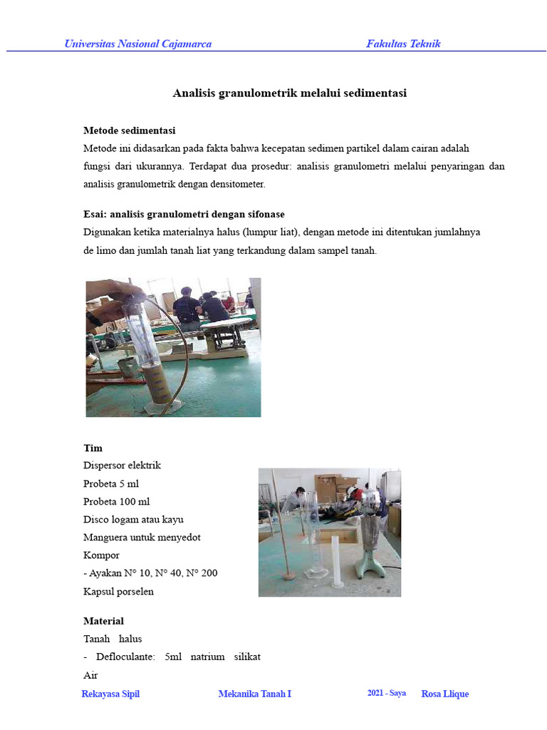 Analisis Granulometrik Tanah Metode Sedimentasi | PDF