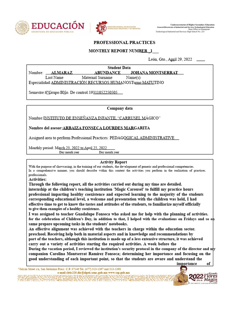 1 Er. Monthly Report On Professional Practices | PDF | Neuroscience ...