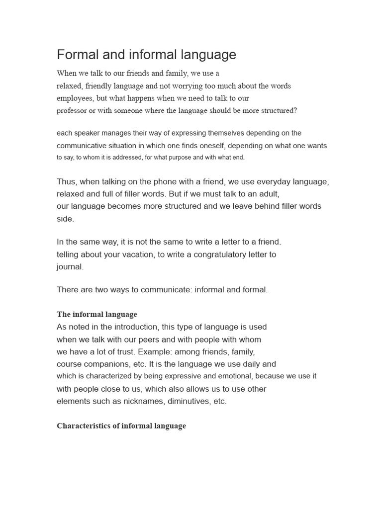 Understanding Formal vs Informal Language | PDF | Vocabulary | Learning
