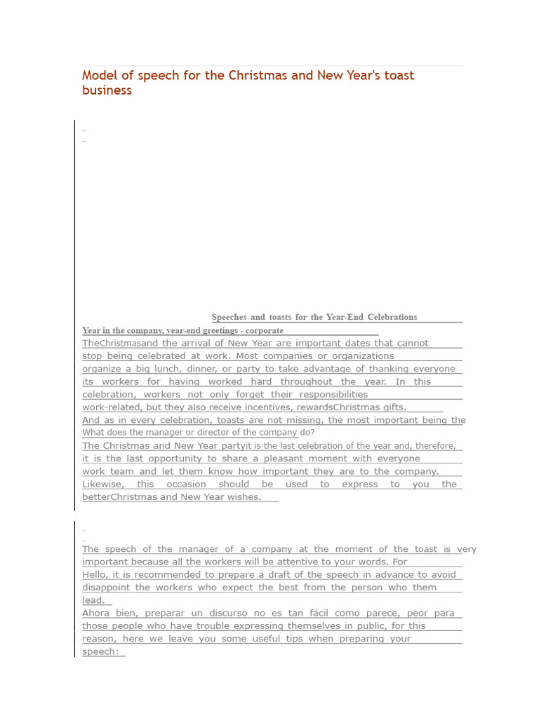 Model speech for the Christmas and New Year business toast | PDF ...