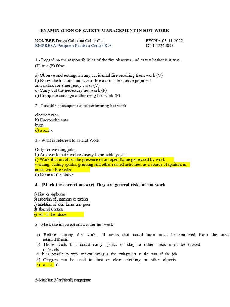 Exam Security Management in Hot Work | PDF | Welding | Construction