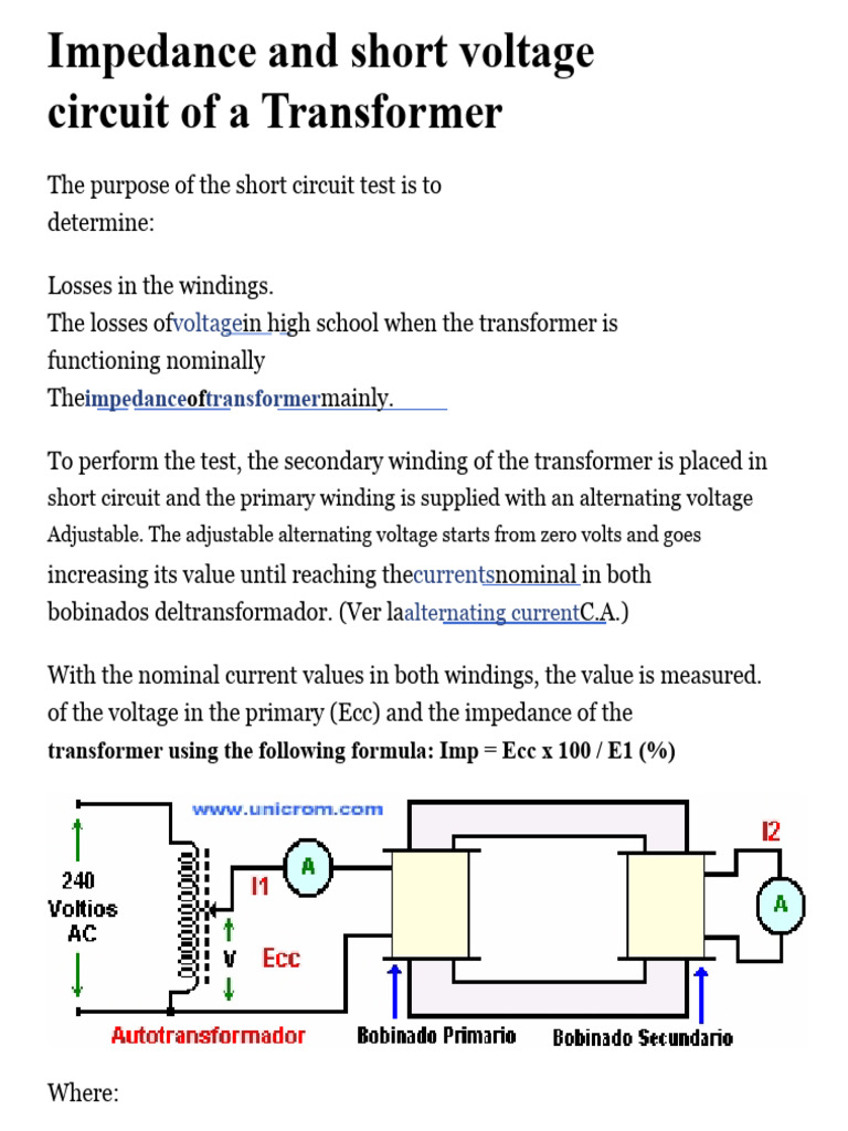 Impedance and Short Circuit Voltage of A Transformer | PDF