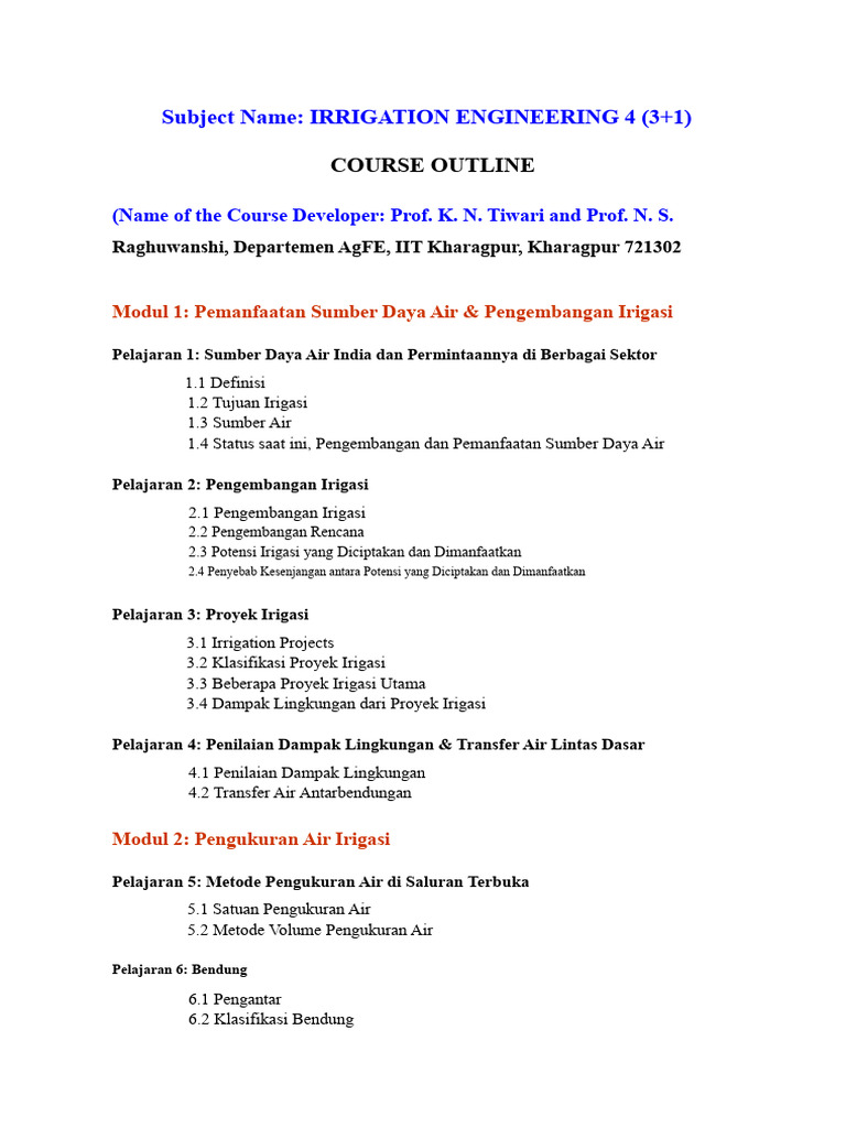 Garis Besar Kursus - Teknik Irigasi | PDF