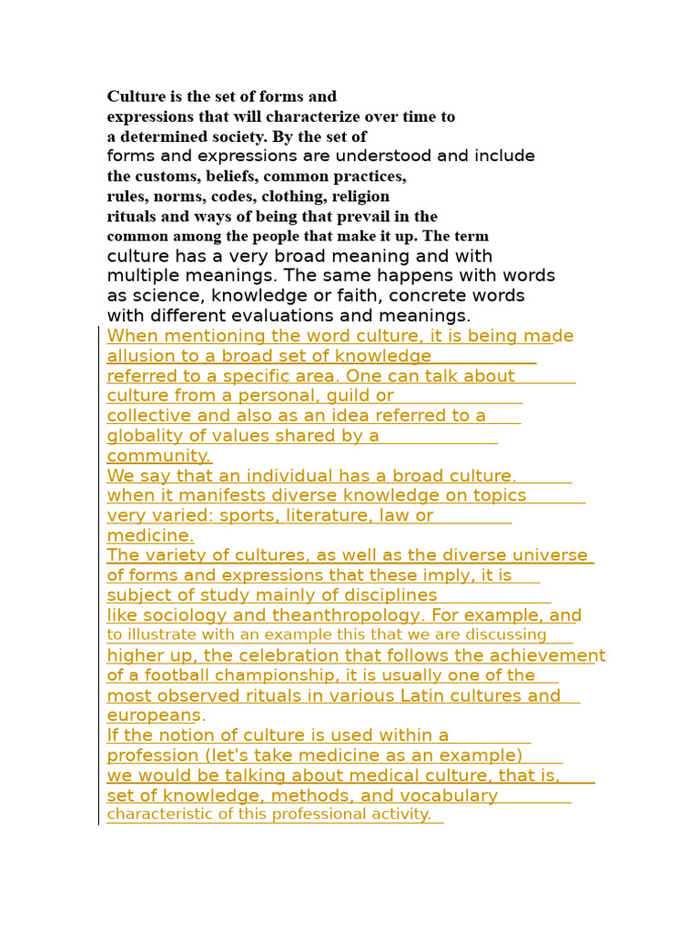 Culture Is The Set of Forms and Expressions That Will Characterize A ...