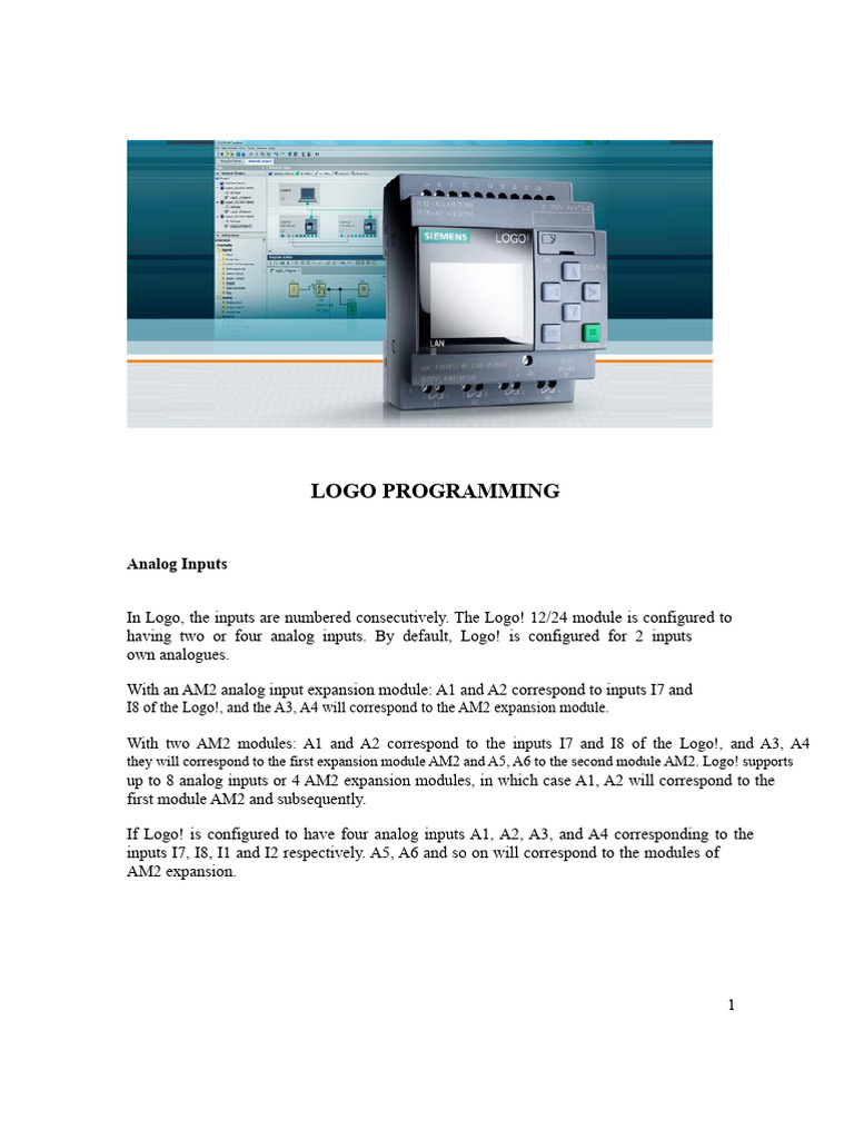 Logo Programming: Analog Inputs Guide | PDF | Amplifier | Analogue ...