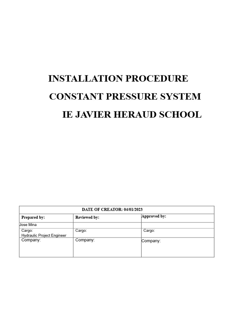 Installation procedures Constant pressure - Javier Heraud School - rev01 (1) | PDF | Pump ...
