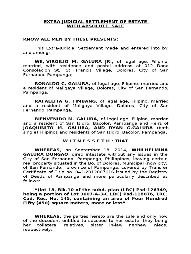 Estate Settlement in Maligaya Village | PDF | Environmental Law | Justice