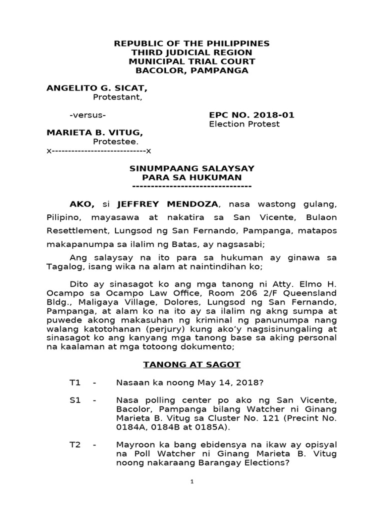 Sinumpaang Salaysay-Jeffrey Mendoza | PDF