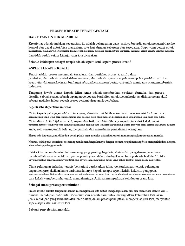 Ringkasan Bab 1 dan 2 dari buku Proses Kreatif dalam Terapi Gestalt. | PDF