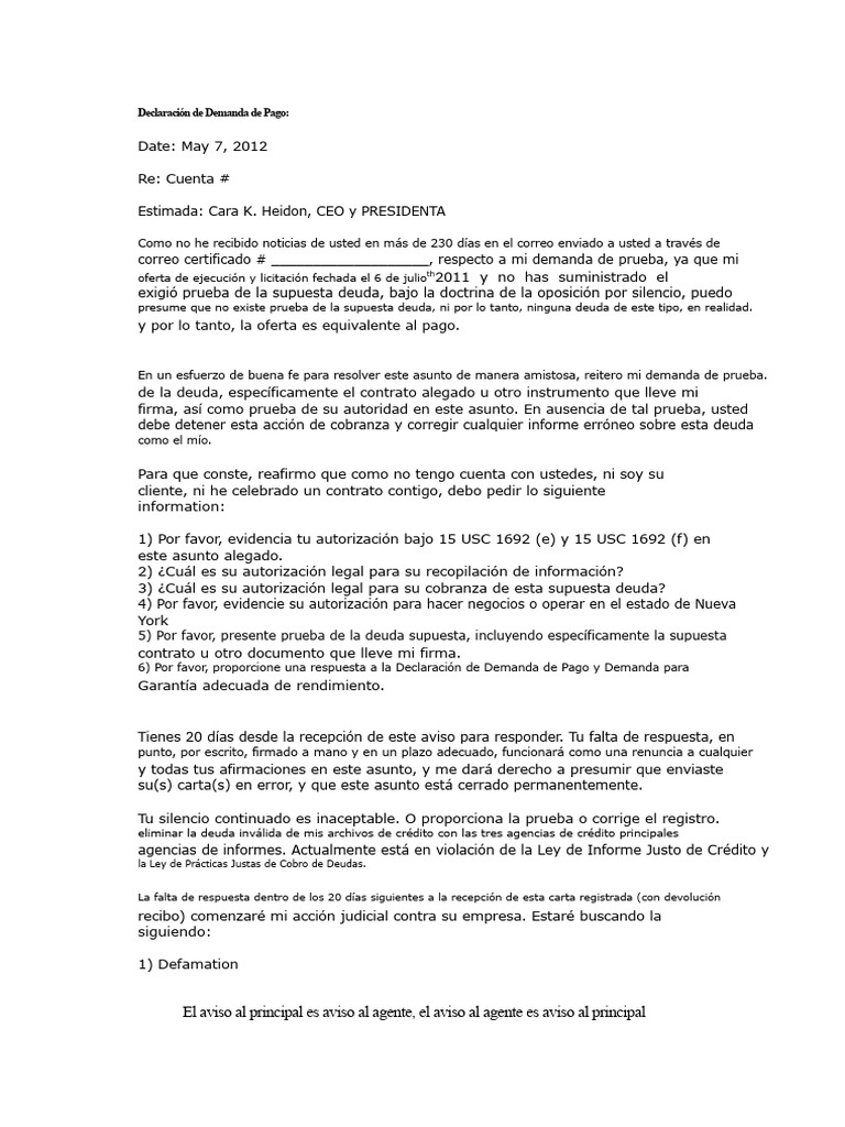 Carta de Estoppel - John Doe | PDF | Deuda