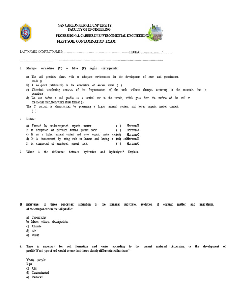 First Partial Exam of Soil Pollution A | PDF | Soil | Earth Sciences