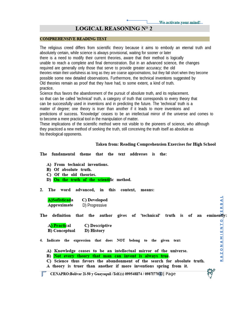 LOGICAL REASONING NO. 2 | PDF | Theory | Truth
