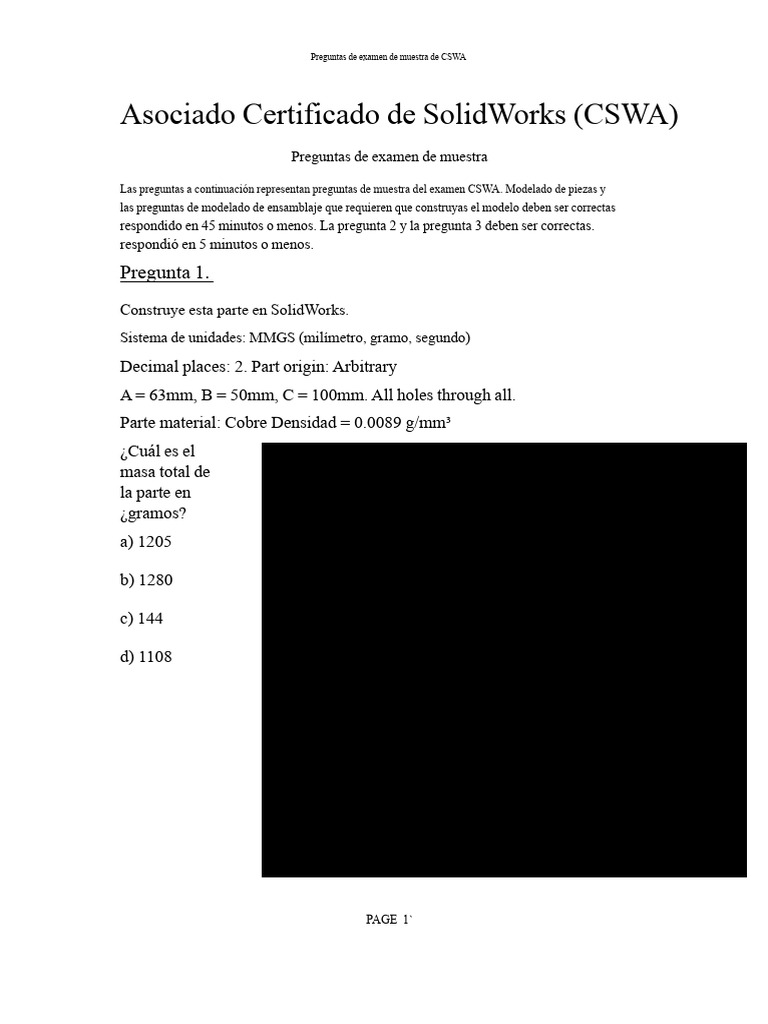 Preguntas de examen CSWA: SolidWorks | PDF