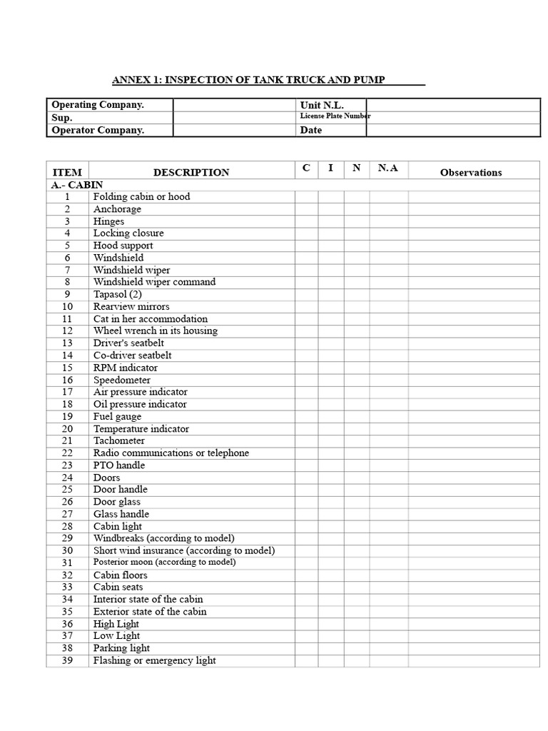 Annex 1 - Inspection of Tank and Pump | PDF | Steering | Truck