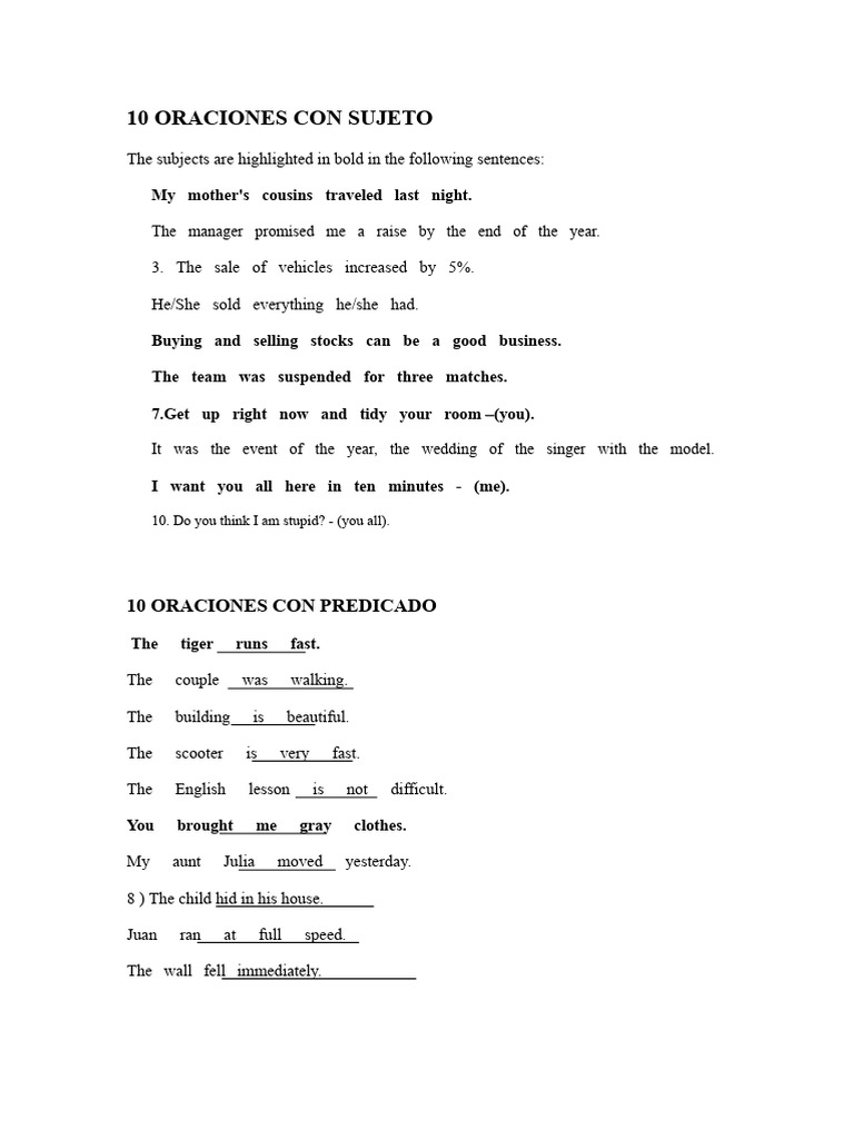40 Example Sentences by Type | PDF