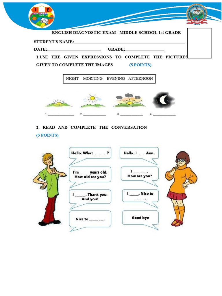 DIAGNOSTIC EVALUATION OF ENGLISH 1st | PDF