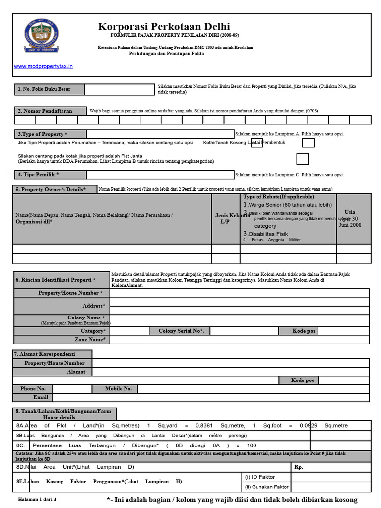 Formulir Pajak Properti Delhi 2008-09 | PDF