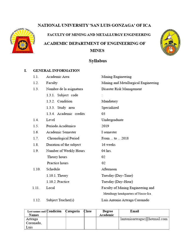 Syllabus - Disaster Risk Management - 2019-I PDF | PDF | Risk ...