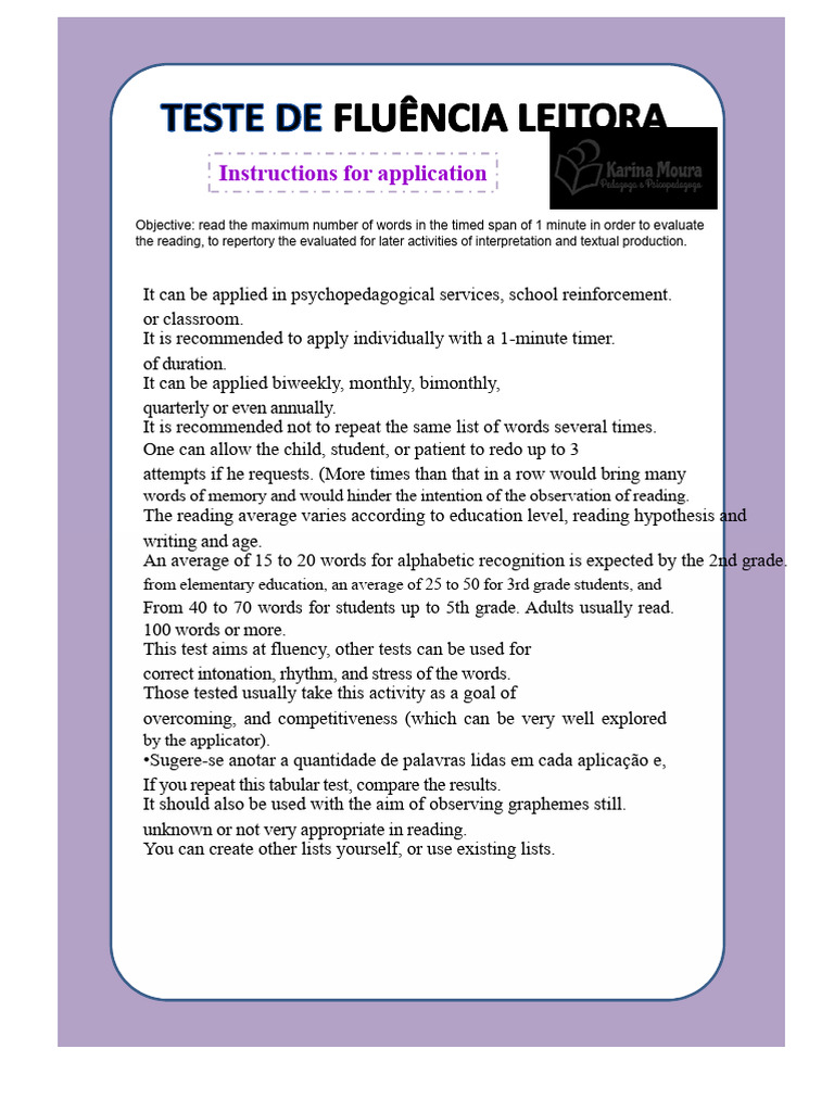One-Minute Reading Fluency Test | PDF