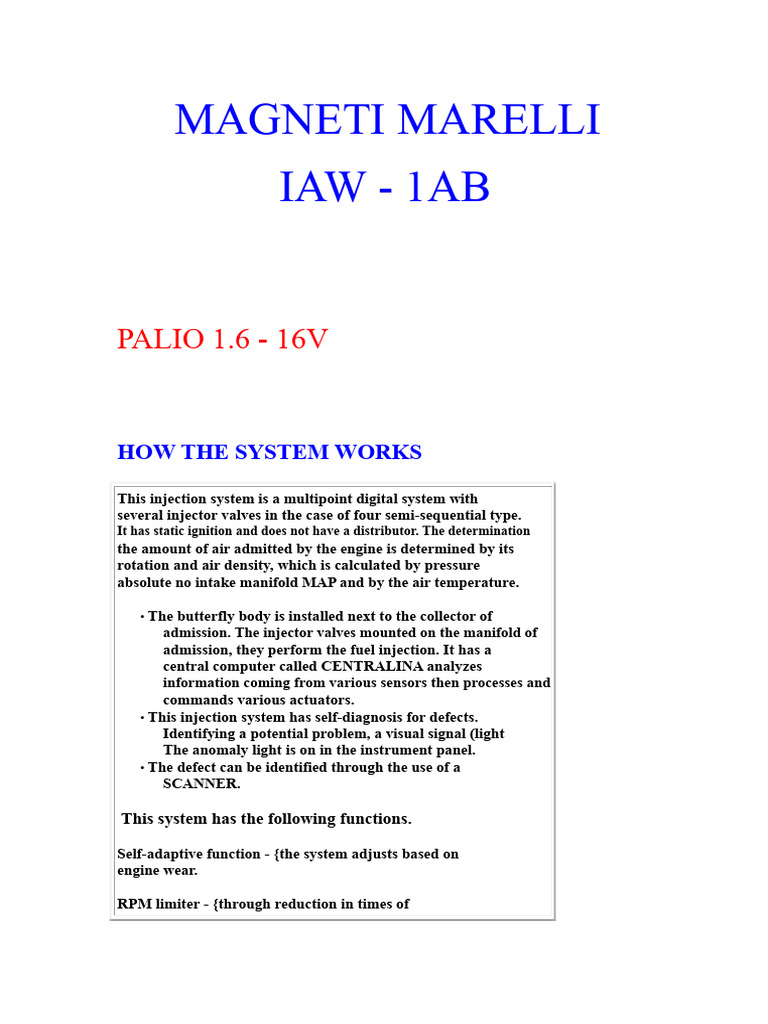 Electronic Injection IAW 1AB Palio 16V - Magneti Marelli - 00 | PDF ...