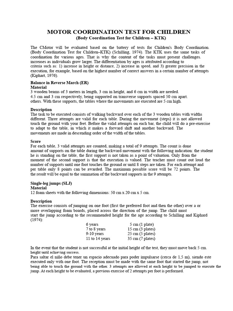 Children's Motor Coordination Test | PDF