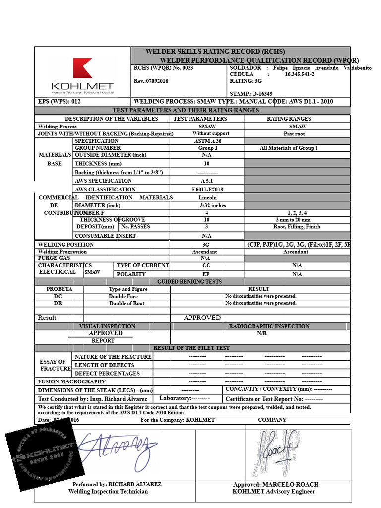 Welder Performance Qualification Record | PDF | Welding | Construction