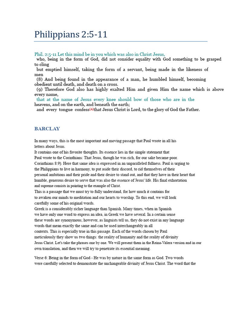 Philippians 2:5-11 | PDF | Epistle To The Philippians | Jesus