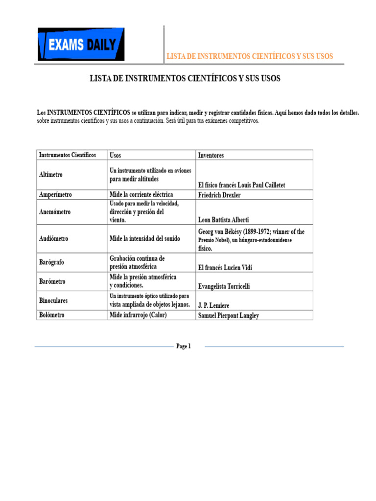Lista-De-Instrumentos-Científicos-Y Sus Usos | PDF | Corriente ...