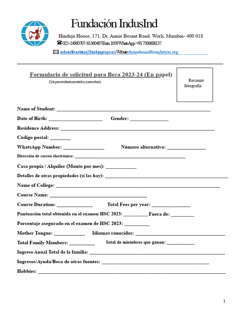 Formulario de Beca 2023-24 | PDF