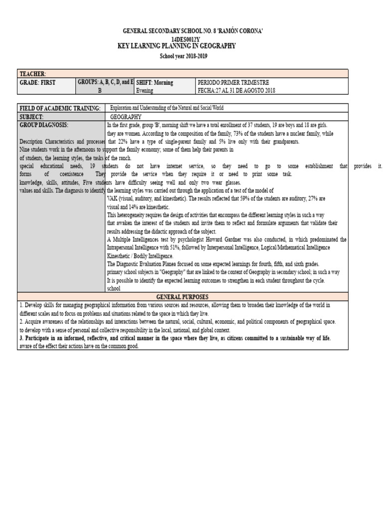 Geography Learning Plan for First Grade | PDF | Learning | Cognition