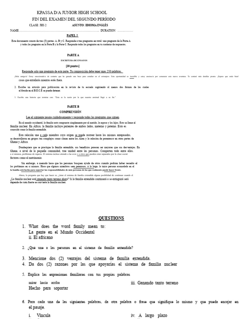 Inglés JHS 2 - 1 | PDF