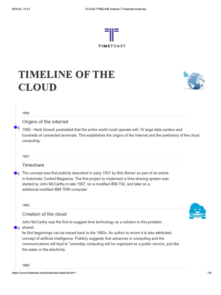 TIMELINE of The Cloud | PDF | Cloud Computing | Computer Network