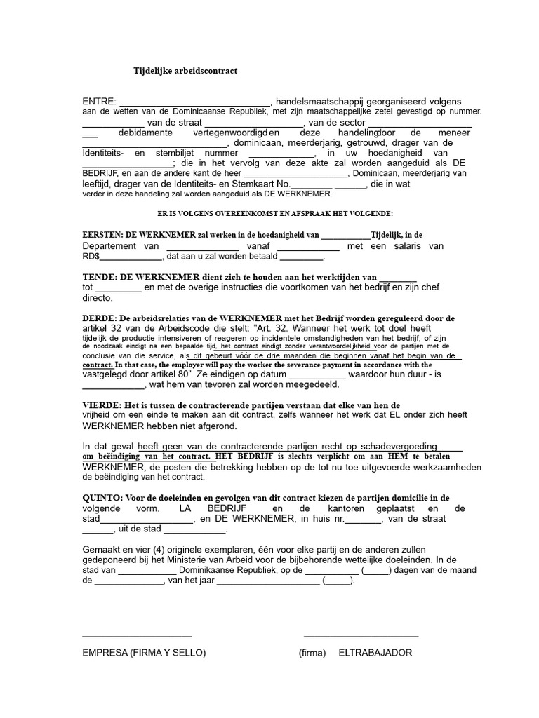 Tijdelijk Arbeidsovereenkomst | PDF