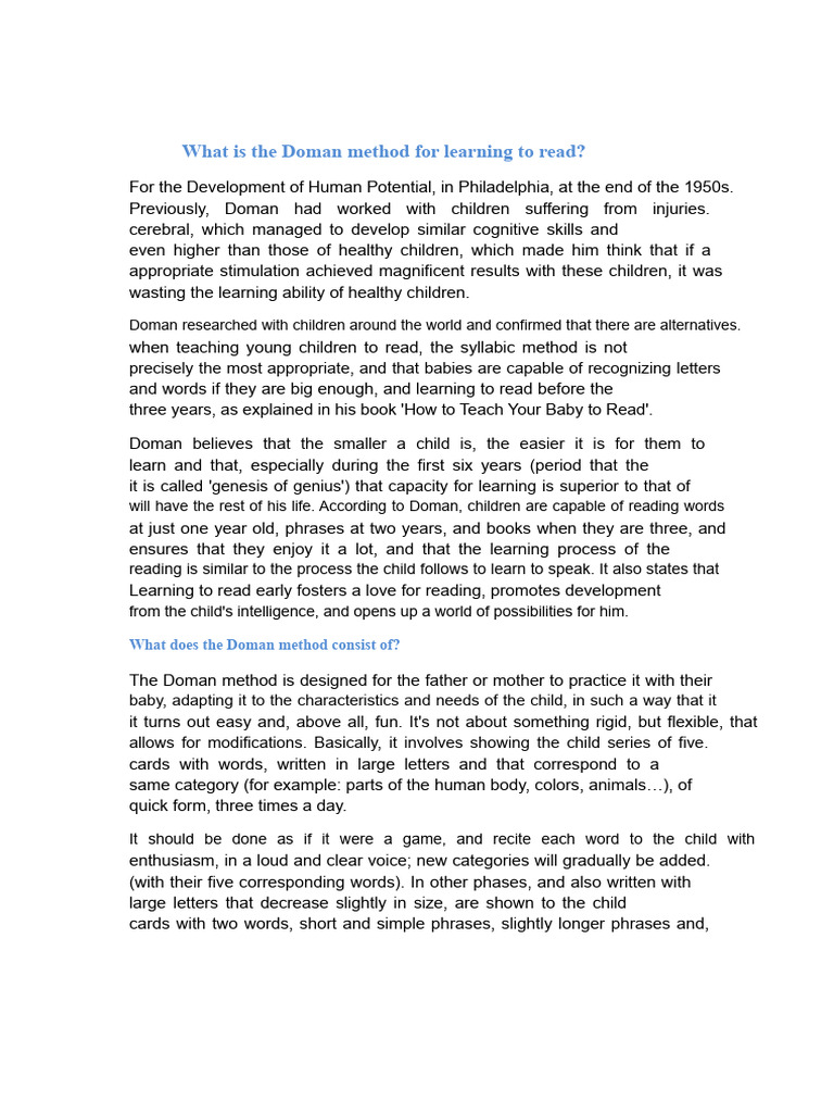 Understanding the Doman Method for Reading | PDF | Word | Crossword