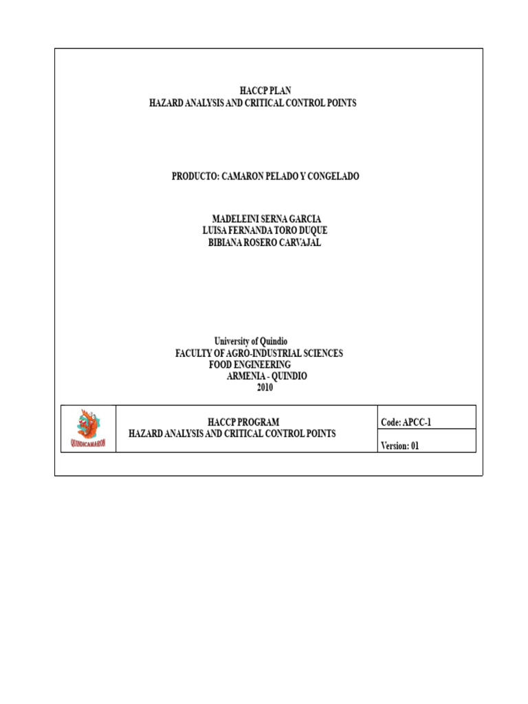 HACCP PROGRAM | PDF | Water | Hazards