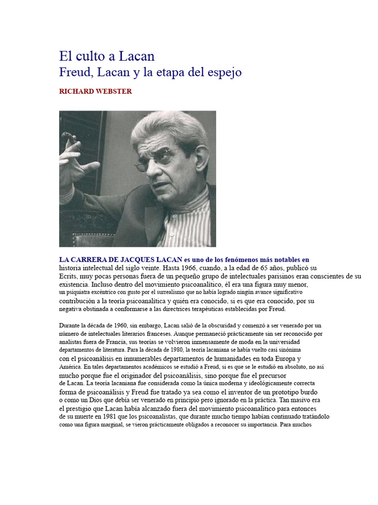 El Culto de Lacan | PDF | Jacques Lacan | Psicoanálisis