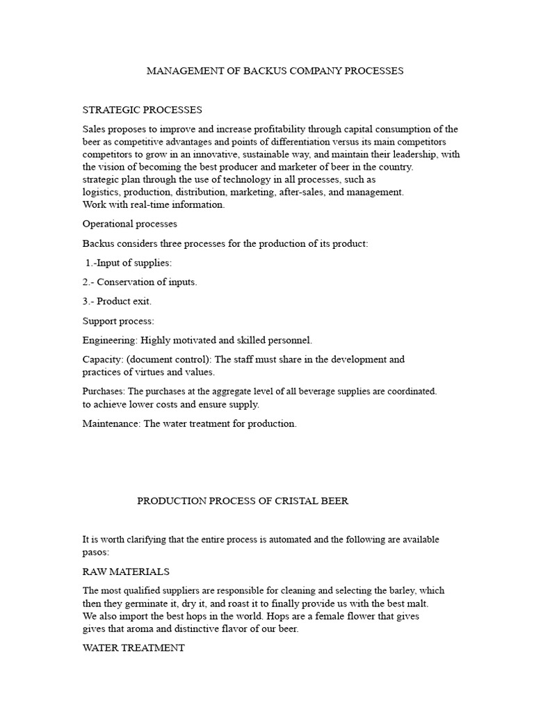 Backus Beer Production Process Overview | PDF | Brewing