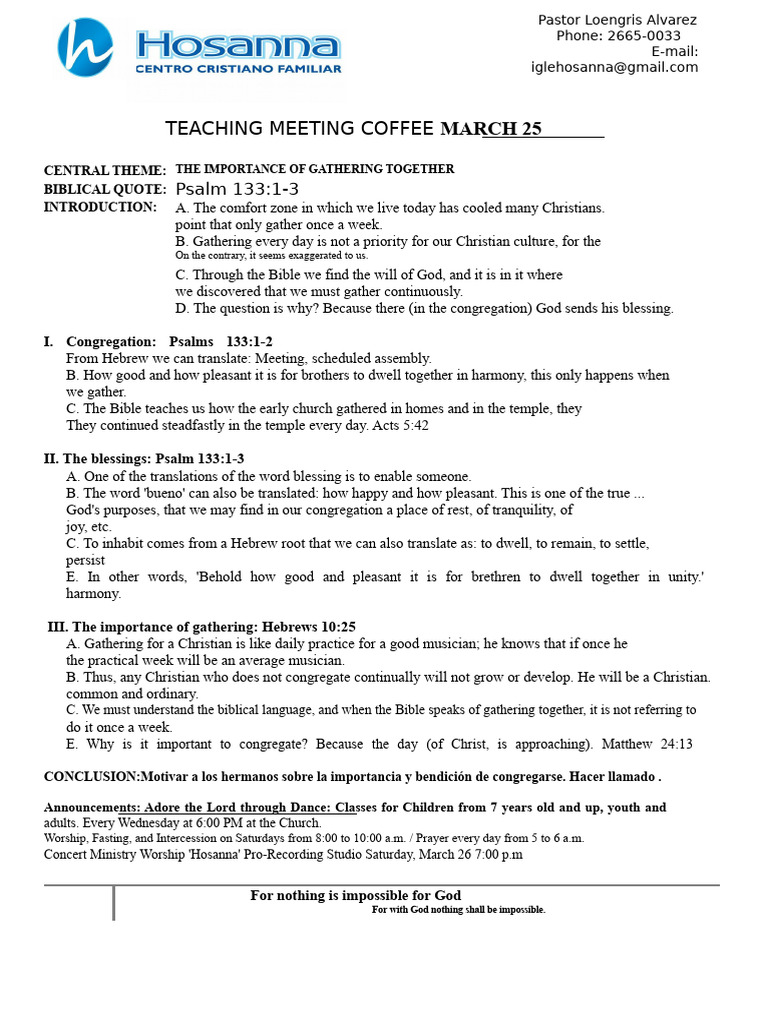 Importance of Christian Gathering | PDF | Bible | Psalms