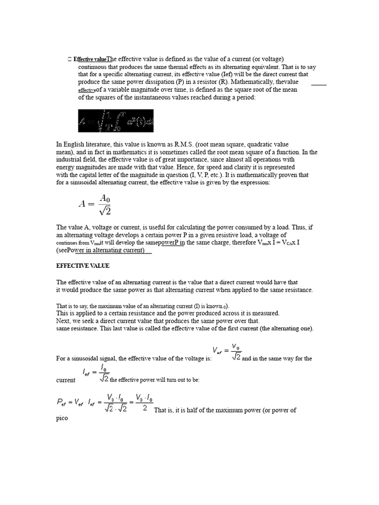 Effective Value Alternating Current | PDF | Root Mean Square | Ac Power