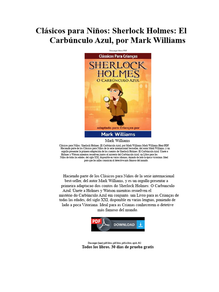 Clásicos Para Niños Sherlock Holmes El Carbúnculo Azul Por Mark