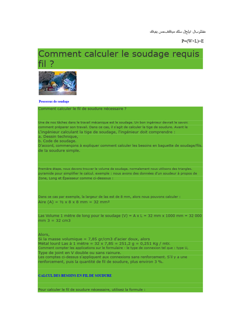 Calcul des besoins en fil de soudure | PDF | Soudage | Construction