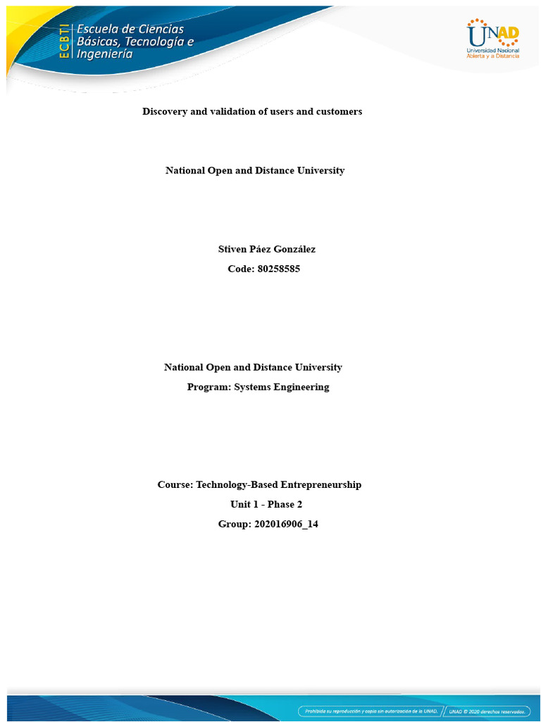 Phase 2_Stiven Paez Gonzalez TECHNOLOGY-BASED ENTREPRENEURSHIP | PDF ...