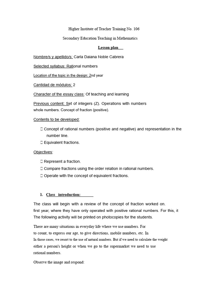 LESSON PLAN RATIONAL NUMBERS | PDF | Rational Number | Algebra